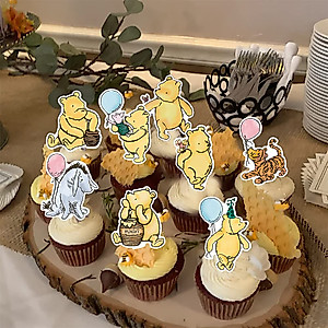 48 Pcs Winnie Cupcake Toppers For Baby Shower Classic Cake Topper Perfect Boys Girls First Birthday Party Supplies Favors