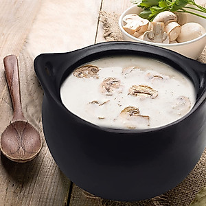 Toque Blanche Clay Pot Essentials - Versatile Clay Cooking Pots, Handmade Earthenware Cookware - Perfect for Cooking Soups, Stews, and More | Black - 6-Quart Large Pot with Handle & Lid