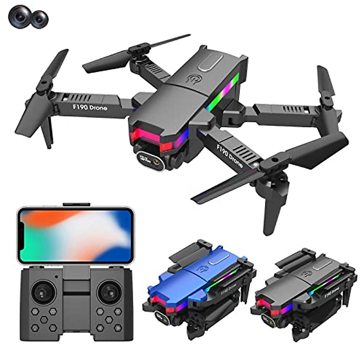 Aerial Photography Drone - RC Drone with Dual 4K HD FPV Camera and Dual Battery, Foldable Mini Remote Control Quadcopter, Altitude Hold, Headless Mode, Gifts for Women Men