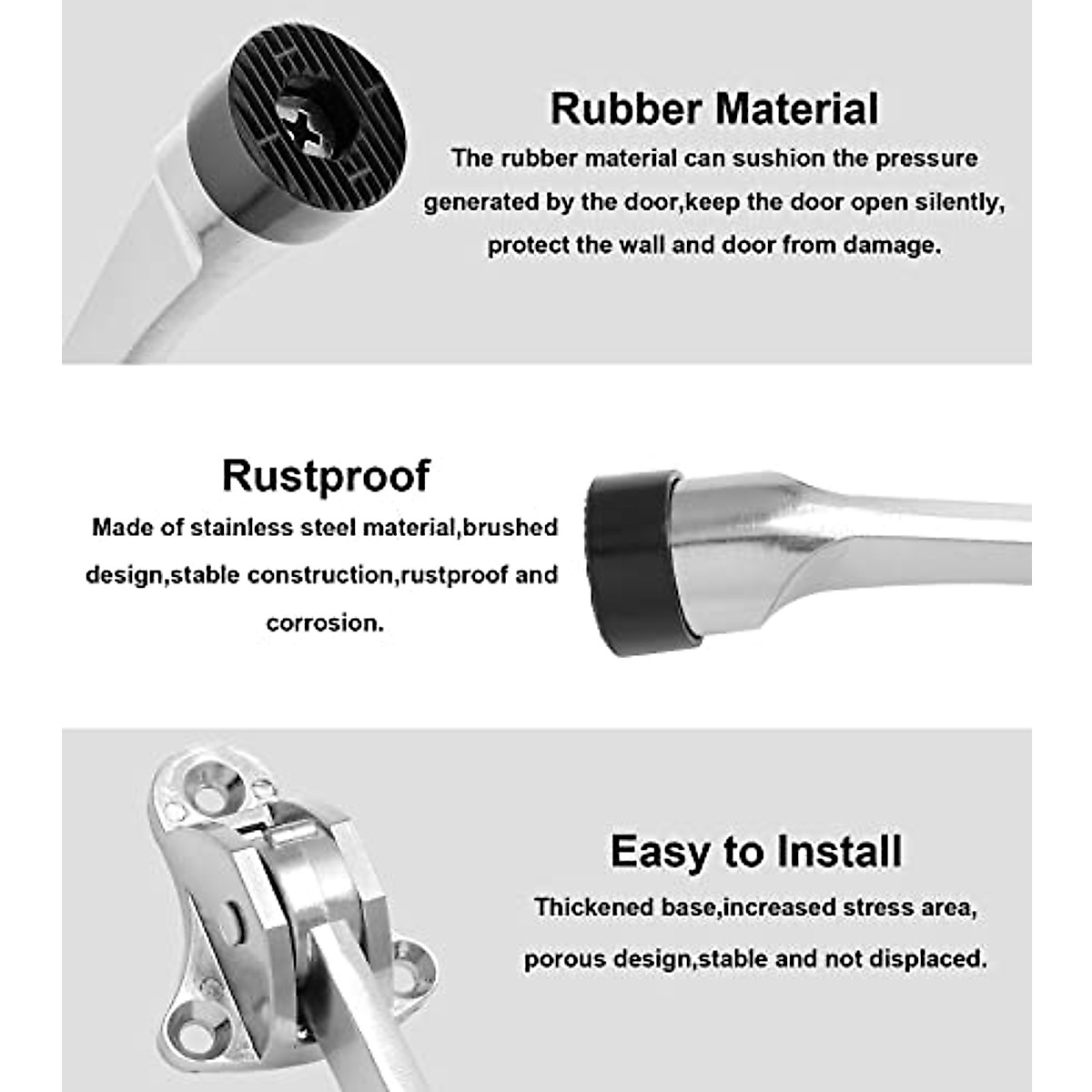 PHITUODA 2pcs 4 Inch KickDown Door Stopper, Heavy Duty Door Stop with Non-Slip Rubber Tip for Wood Concrete Tiled Carpeted Floors, Brushed Nickel