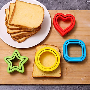 BakingWorld Sandwich Cutter and Sealer,Set of 4 Bread Sandwich Decruster Pancake Maker DIY Cookie Cutters for Kids Bento Box,Round Heart Star Square Shapes Sandwich Decruster Press Mold
