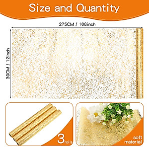 3 Pieces Gold Table Runner Metallic Glitter Table Cloths Runner Metallic Table Runner Roll Rectangle Polyester Wedding Table Decor for Centerpieces Birthday Wedding Home Table Decor(12 x 108 Inch)