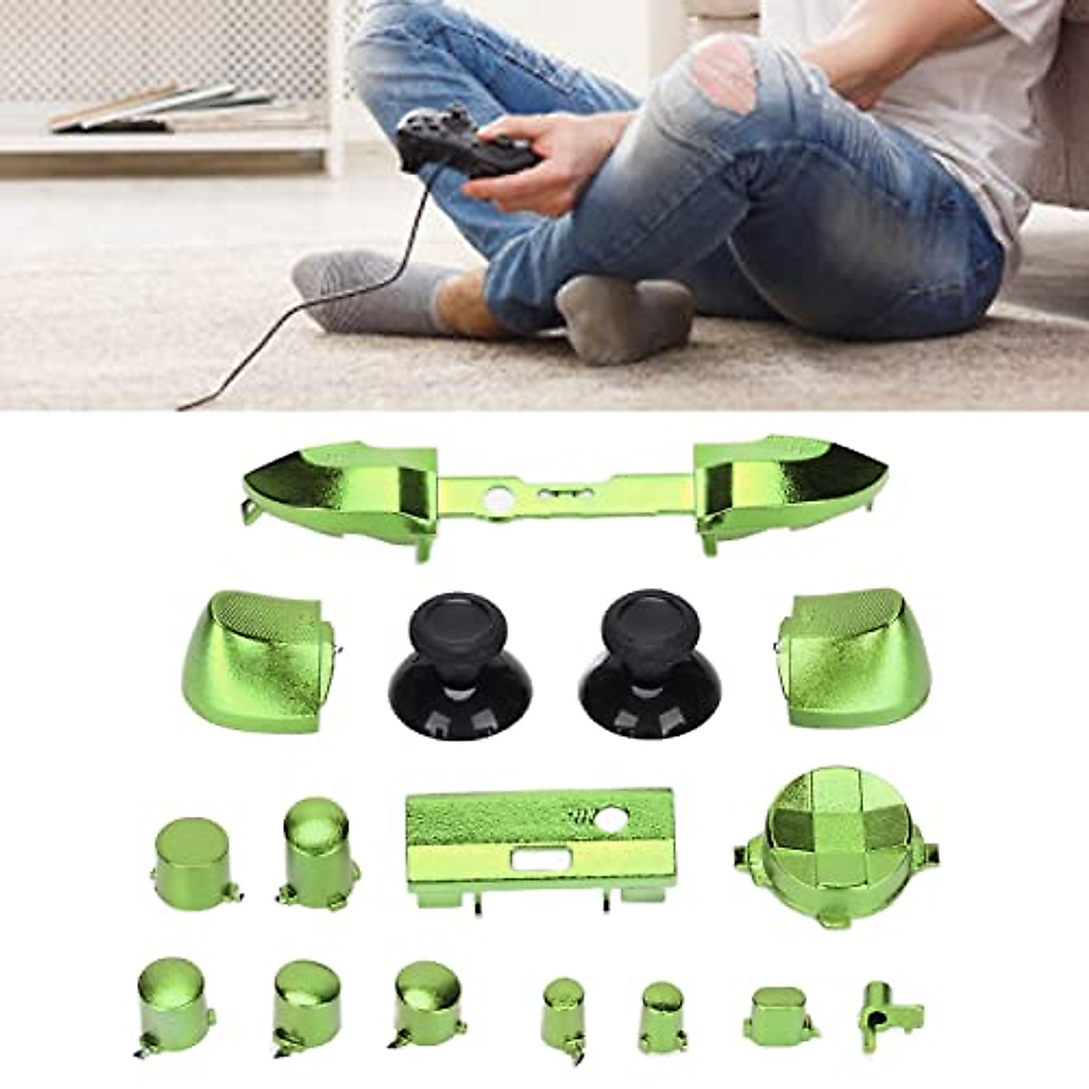 Full Game Controller Plating Button Set, Beautiful Appearance Game Handle Accessories Compatible Unique for Series X(Electroplating Green)