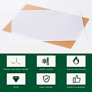 UU&FIL White Acrylic Sheets 12" x 16"x 1/8", 2 Pack 38.7% Translucent White Cast plexiglass Sheets for DIY Display Projects, Signage, Craft, Photo Frame, Painting and Easy to Cut.