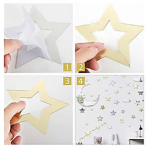 82 Pieces Moon and Stars Mirror Decals Removable 3D Acrylic Mirror Stickers Moon and Stars Wall Stickers Home Decor for Living Room Kids' Room Nursery Decoration