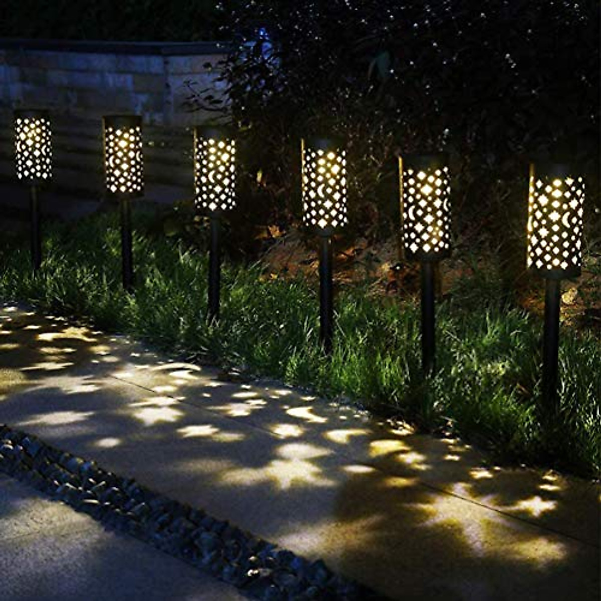 OSALADI Solar Lantern Lights Outdoor, Hanging Projection Ground Lights IP65 Waterproof Hollow- Out Iron Tabletop Lanterns Landscape Light for Garden, Courtyard, Patio, Walkway Home Party Decor