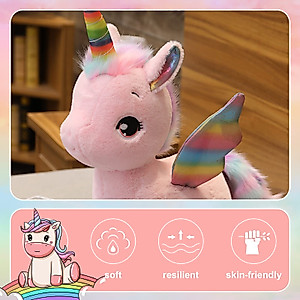 Unicorn Plush Toy,15" Unicorn Stuffed Animals for Girls,Rainbow Unicorn Plush Doll Gift for Kids Babies Birthday Party (Pink)…