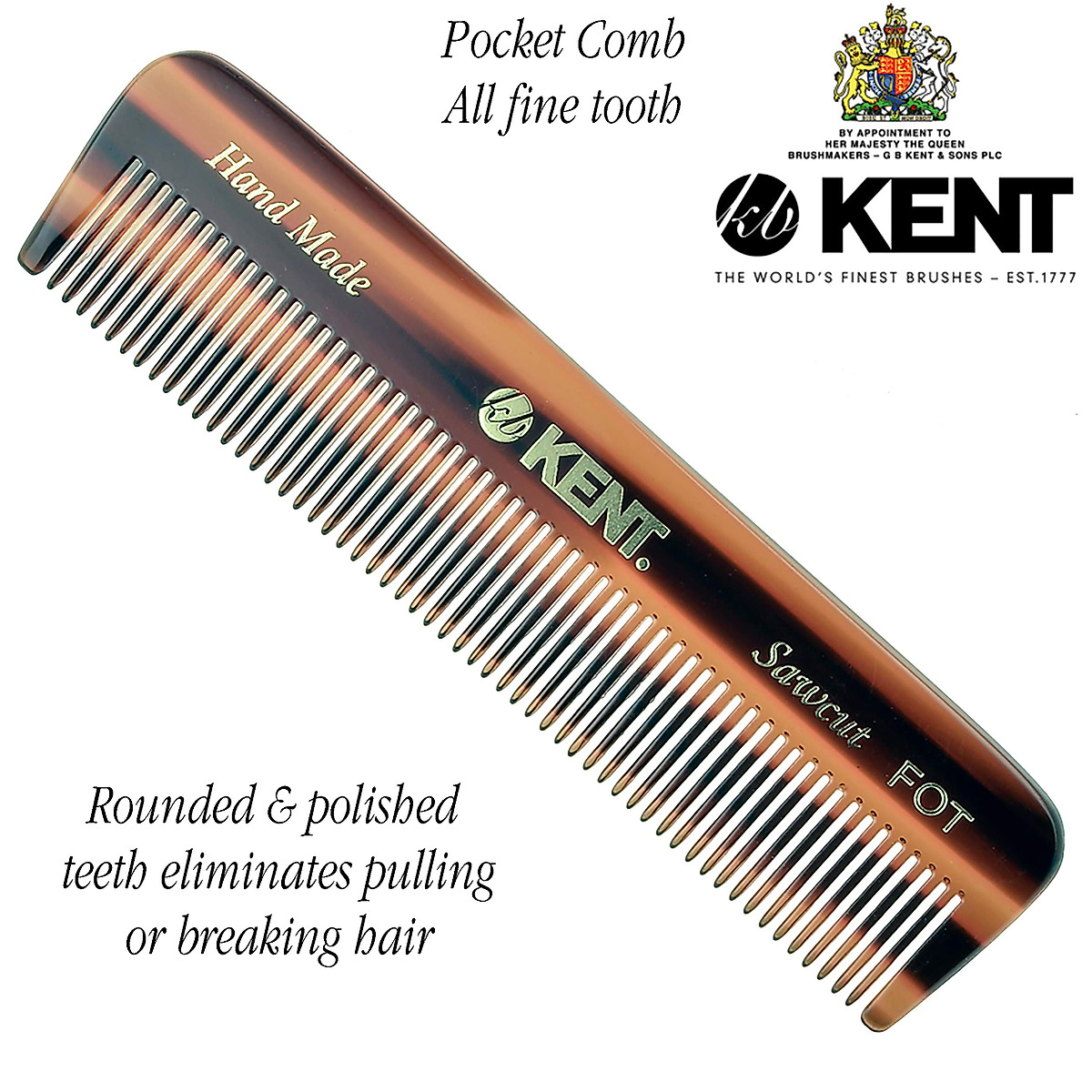 Kent A FOT Handmade All Fine Tooth Saw Cut Beard Comb - Pocket and Travel Comb - Styling Comb or Wet Comb for Fine or Thinning Hair, Beard Care, and Hair Care for the Essential Kent Beard Kit