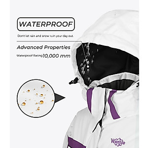 wantdo Women's Winter Printed Waterproof Ski Jacket Raincoat with Hood White L