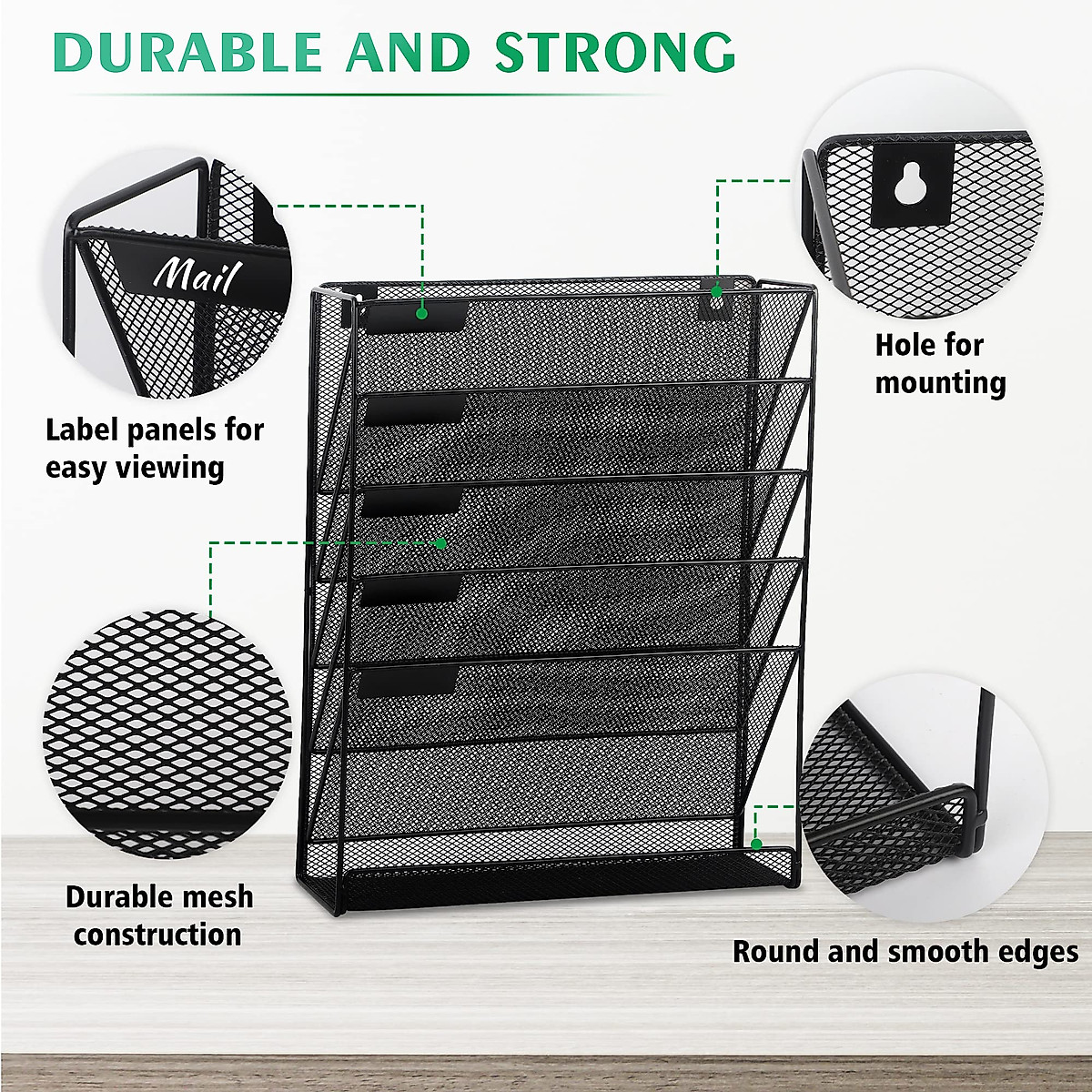 Easepres File Organizer Mesh 5-Tier Black Hanging File Organizer Vertical Holder Rack for Office Home