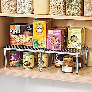 mDesign Expandable Wire Metal Kitchen Cabinet Shelf Rack - Adjustable Pantry, Countertop, Cupboard Shelf Organizer - Dish and Plate Storage Space-Saver, Hyde Collection, 2 Pieces, Chrome