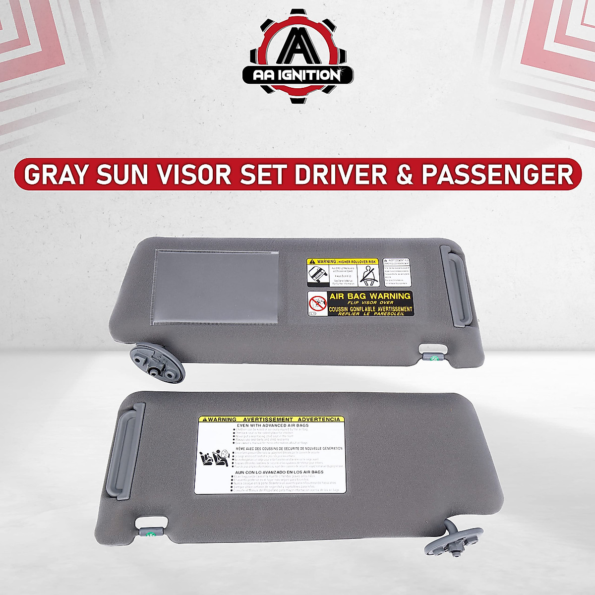 Driver and Passenger Side Sun Visor Set Gray Without Light - Left and Right Compatible with Toyota Tacoma 2005-2012 - Replaces 74320-35C10-B0,74320-04181-B1,74320-35B50-B0,74310-35C20-B0, 7431004111B1
