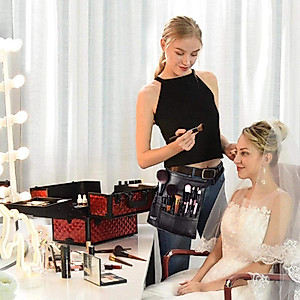 MSQ 23 Pockets Professional Cosmetic Makeup Brush Bag with Adjustable Artist Belt Strap Multi Pockets PU Leather Portable Cosmetic Brush Holder Organizer (Brush Not Included)