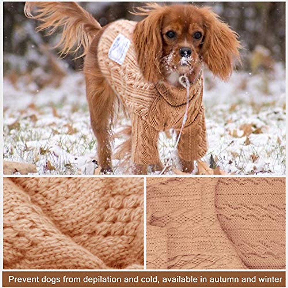 KONUNUS Knitted Small Dog Sweater Warm Dog Jumper Coat Puppy Winter Clothes for Dogs Cats, Khaki