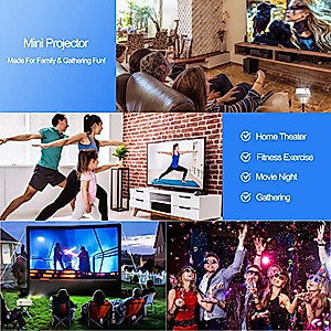 Ysametp Mini Projector, 1080P Full HD Supported 180” Screen Video Projector, 11000Lux Home Theater Movie Projector Compatible with TV Stick HDMI VGA USB AV PC TF Android/iPhone