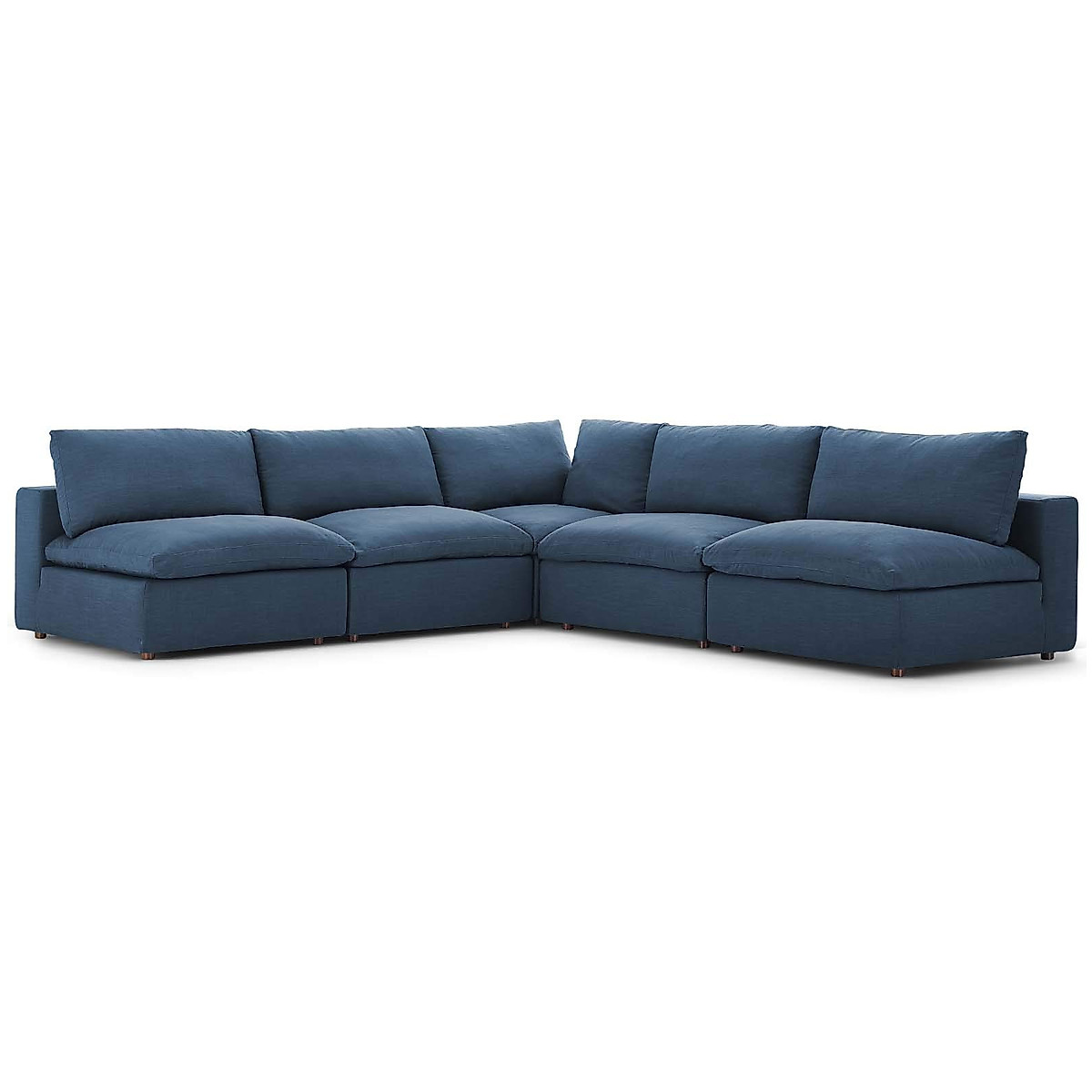 Modway Commix Down Filled Overstuffed 5 Piece Sectional Sofa Set, Corner Chair/Four Armless Chairs, Azure