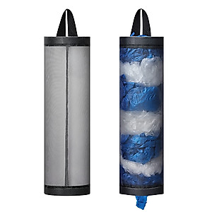 LINEVI Bag Holder for Plastic Bags, 4 Pcs Polyester Grocery Bag Holder Plastic Dispenser Foldable Breathable Washable Hanging Mesh Garbage Bag Organizer for Kitchen Plastic Bag Storage