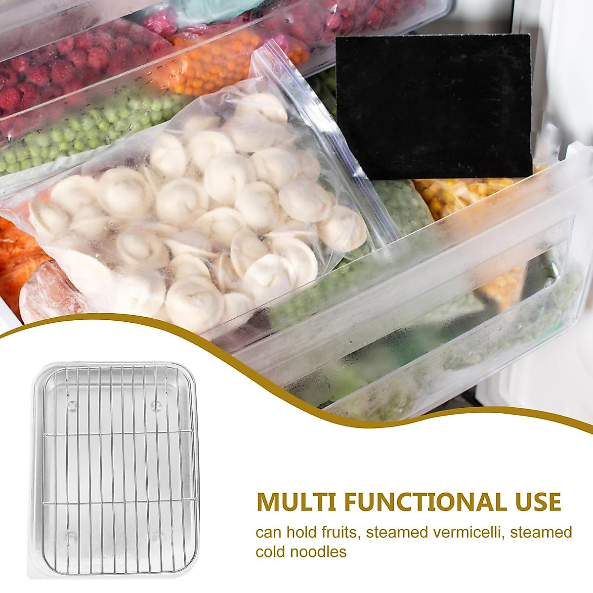 DECHOUS Dumpling Storage Box, Freezer Dumpling Storage Container with Lid Stainless Steel Food Storage for Multipurpose Use Metal Food Container Fridge Dumpling Box