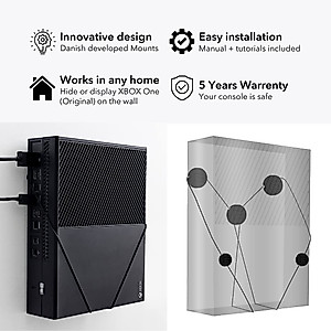 Xbox One Original Wall Mount Solution by FLOATING GRIP - Mounting Kit for Game Consoles - Effective Ventilation, Easy-to-Install System (Bundle: Fits Xbox One Original + 2X Controllers, Black)