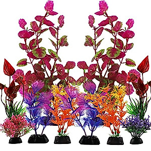 PietyPet Aquarium Decorations Plants, 10pcs Aquarium Decor Colorful Plants, Fish Tank Accessories, Fish Tank Plant Plastic Decoration for Aquariums