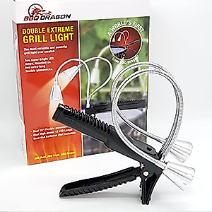 BBQ Dragon Double Extreme Grill Light - Super Bright Dual LED BBQ Lights for Grill - 360° Flexible Stainless Steel Gooseneck - Great BBQ Grill Accessories - Weather Resistant, Batteries Included