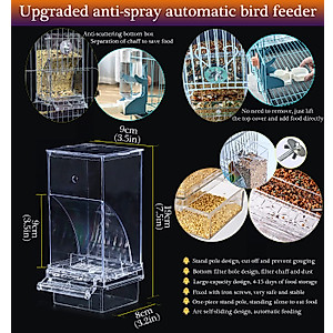 Kenond No Mess Bird Feeder Water Dispenser set, Automatic Parrot Feeder Cage Accessories, Clear Parakeet Seed container Food Feeder Drinker for Cage, Cockatiel Finch Lovebirds Budgies Canary (Blue)