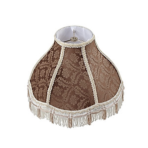 Aspen Creative 30333, Handsewn Scallop Dome Traditional Spider Fringe Lamp Shade/Brown Jacquard Textured Fabric, 5" Top x 13" Bottom x 9-1/2" Slant