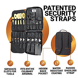 Chef Knife Bag Retro Backpack | 20+ Slots for Knives and Chef Tools | Knife Carrying Case with Hidden Back Pocket for Tablet | Sturdy Knife Bags For Chefs & Culinary Students | Premium Canvas (Black)