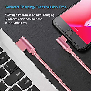 Quickeep iPhone Charger 10ft 90 Degree Lightning Cable 3 Pack iPhone Charging Cable Right Angle Nylon Braided Fast Charger Cord Compatible with iPhone 14/13/12/11/Xs/XR X/8/7 (Rose Gold)