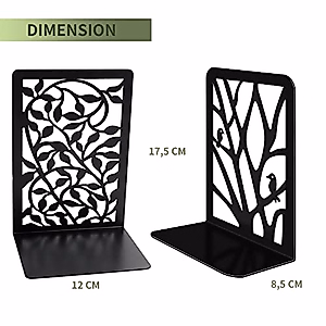 Iycnkok Bookends for Shelves Book Ends Holders Stoppers Supports Heavy Duty Metal, Bookmark Included, for Office Home Decorative, Bird and Leaf Design, 2 Pair