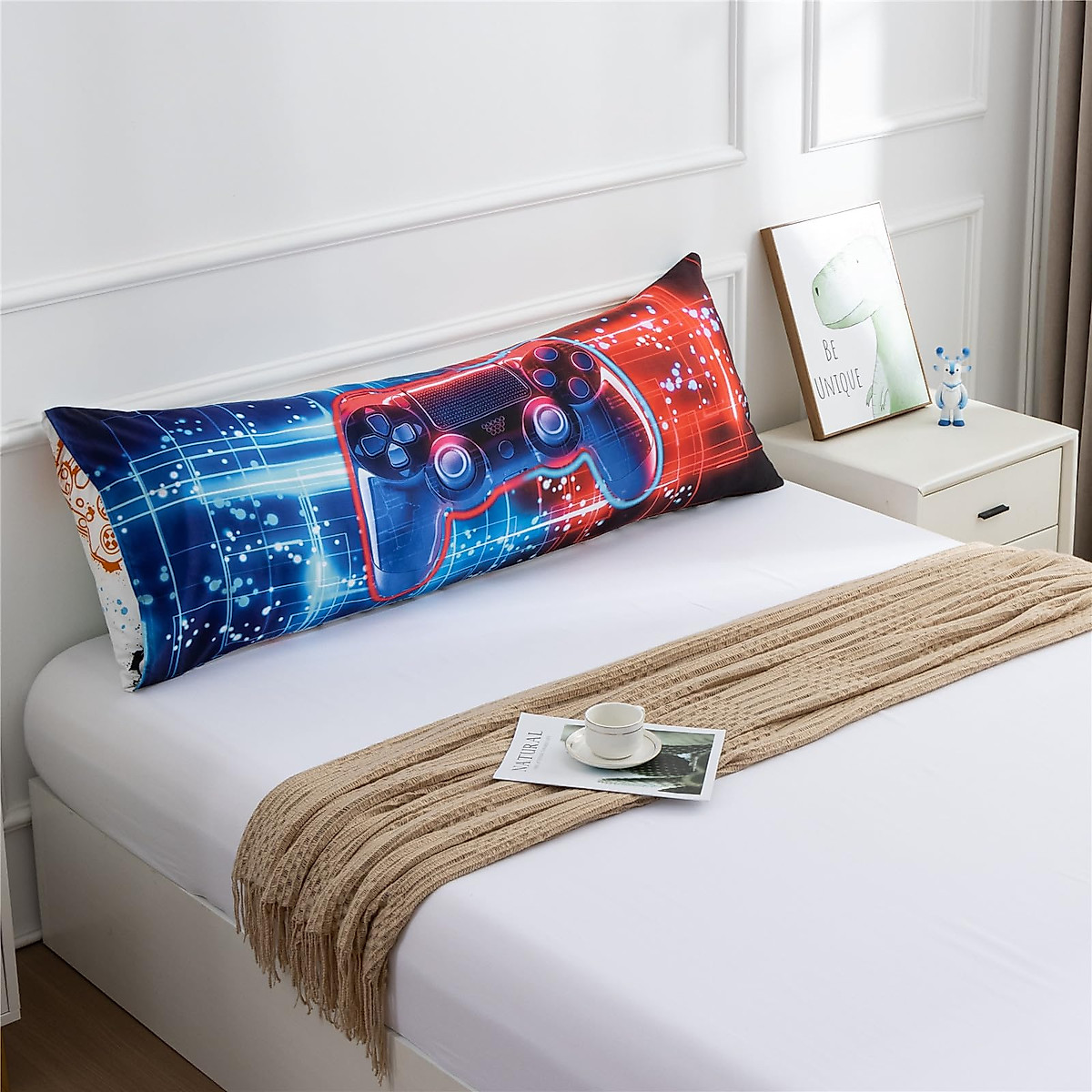 Meeting Story Game Gaming Body Pillow Cover Gamer Bedding Pillowcase with Envelope Closure for Boys Kids Adults (Blue-Purple)