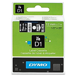 Dymo D1 45021 Tape Cartridge, White On Black, 0.5" X 23'-Black, 2 pk