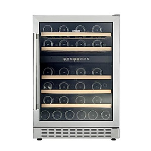 Everdure 46 Bottle Luxury Wine Cooler & Beverage Refrigerator, Built in or Free-Standing, Dual Zone, Stainless Steel with Reversible Glass Door, Beech Wood Shelves and LED Display Touchpad