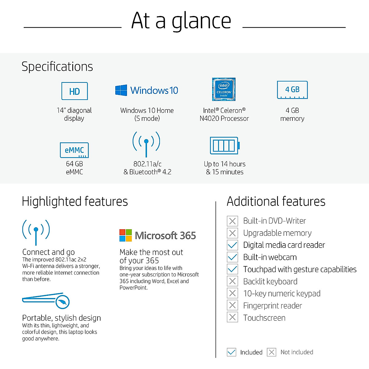 HP Stream 14-inch Laptop, Intel Celeron N4000, 4 GB RAM, 64 GB eMMC, Windows 10 Home in S Mode With Office 365 Personal For 1 Year (14-cb185nr, Royal Blue)