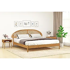 NTC Gem Wooden Bed Frame with Headboard, Solid Oak Foundation with Silent Slats and Wood Central Supports, 800 Lb Capacity, Effortless Assembly, King - Rustic Oak
