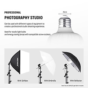 Neewer E26 24W LED Light Bulbs, 2 Packs, 2160 Lumens/5700K/CRI 93+/15000h Lifespan, Bright Video Photography Lighting, Silent/No Flicker/Non Dimmable 200W Incandescent Equivalent, UL Certified