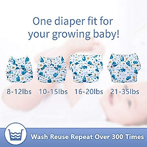 Leekalos Cloth Diapers Reusable for Boys and Girls, Baby Diaper Cloth with Bamboo Inserts & Wet Bag (Undersea)