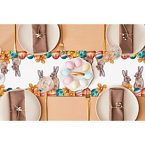 Flyart Easter Table Runner, Easter Decorations Table Runner Easter Bunny Easter Eggs Table Runners, Easter Decor Kitchen Dining Table Runner for Holiday Home Party Farmhouse Spring Decor (13x72 inch)
