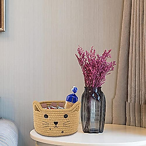 Baby Easter Basket, Cat Ear Cotton Woven Desktop Storage Basket, Cotton Rope Basket, Egg Hunt Bunny Baskets for Kids with Cute Rabbit Ears, Decorative Pet Cotton Rope Storage Basket