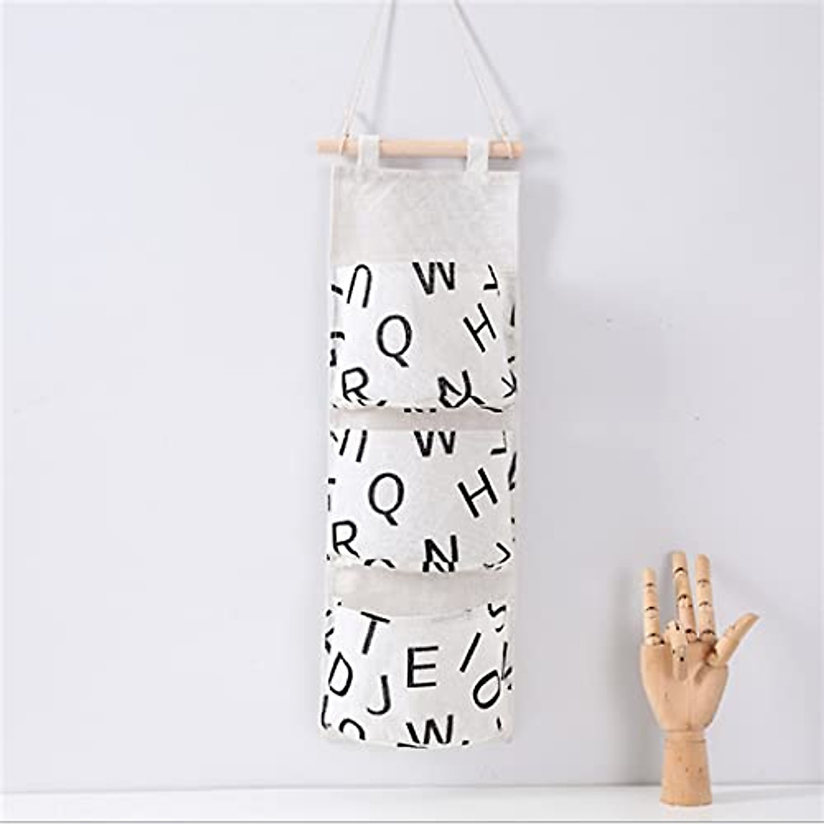 WALNUTA Cotton Black White Pattern Cotton Linen Hanging Storage Bag 3 Pocket Wall Hanging Wardrobe Hanging Bag (Color : E, Size : 67x20cm)
