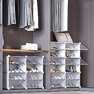 UNZIPE Shoe Rack for Entryway, 6 Cube 12-Tier Shoe Storage Cabinet 24 Pairs Plastic Freestanding Shoe Organizer DIY for Entryway Hallway Closet or Bedroom, White