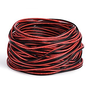 65.6ft Extension Cable Wire Cord JACKYLED 20M 22AWG Wire Cord for Single Color LED Strips 22/2 Low Voltage Extension, Black and Red