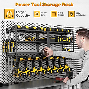 POKIPO Power Tool Organizer Wall Mount, Extended Large Heavy Duty Drill Holder, 4 Layer Garage and Storage, Suitable Utility Racks for Room, Workshop