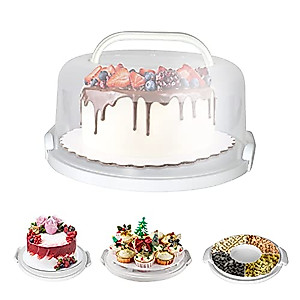 Garmeinea Cake Carrier Cupcake Containers with Lid and Handle Portable Storage & Transport Container Holder 10” Cake Stand for Cake Cupcakes Nuts Pies Muffins Cookies Fruit White