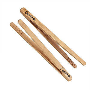 TULTU Personalized Customized 2-Piece Set Of 100% Natural Bamboo Toast Pliers, Wooden Cooking Pliers, Perfect For Toasters, Fruits, Bread, And Kimchi Kitchen Utensils (2 Sets Of Natural Toast Tongs)