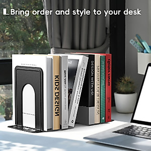 Bookends, Bookend Supports Heavy Duty Metal Bookend Support, Book Ends Supports for Shelves Decor Home Office School (1 Pair/2 Pieces, Black)