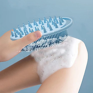 Silicone Body Brush, Exfoliating Body Scrubber, Silicone Body Scrubber Loofah, Silicone Bath Brush, Soft Exfoliating Body Bath Shower Scrubber Brush for Kids and Adults All Kinds of Skin (Blue)