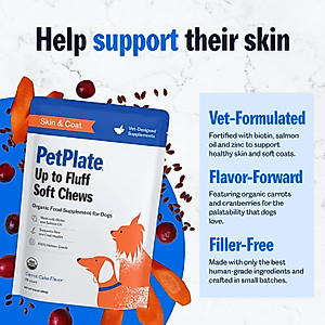 PetPlate Up to Fluff Soft Chews for Dogs, Skin & Coat Support, USDA Organic Supplement, Grain-Free, Human-Grade, Includes Salmon Oil and Biotin, Pet Supplies (Pack of 1, 9.8 Ounce)
