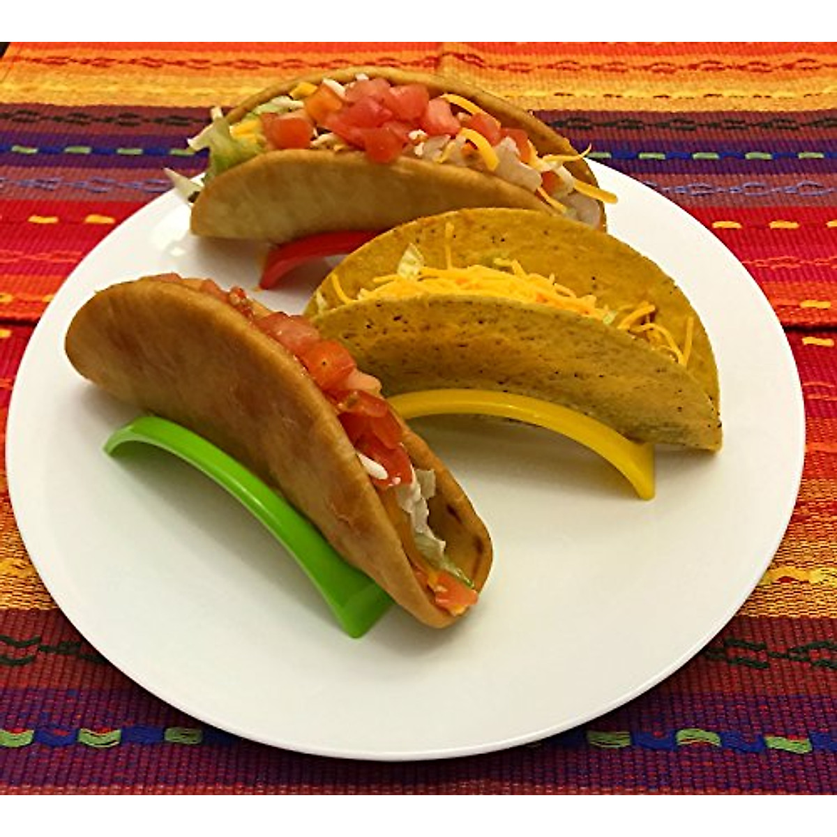 9pc Colorful Stackable ALAZCO Taco Holder Stand Server - For Soft & Hard Shell Taco - Backyard Party Picnic Fiesta (3 Red, 3 Green, 3 Yellow) BPA Free