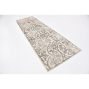 Unique Loom Rushmore Collection Classic Traditional White Tone-on-Tone Textured Intricate Design Area Rug (3' 0 x 9' 10 Runner, Tan/ Beige)